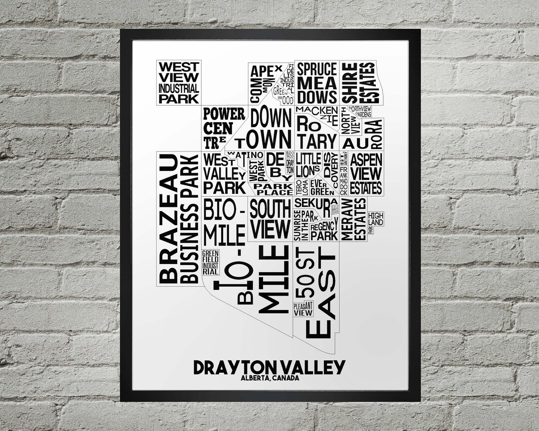 Drayton Valley Neighbourhood City Map Print | Handmade | Drayton Valley ...