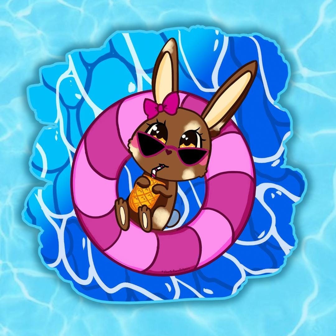 Pool Floatie Bunny- 4 in Bunny Sticker, Beach Sticker, Kawaii Sticker ...