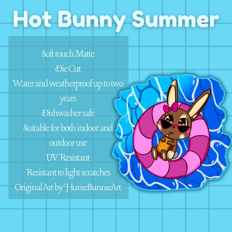 Pool Floatie Bunny- 4 in Bunny Sticker, Beach Sticker, Kawaii Sticker ...