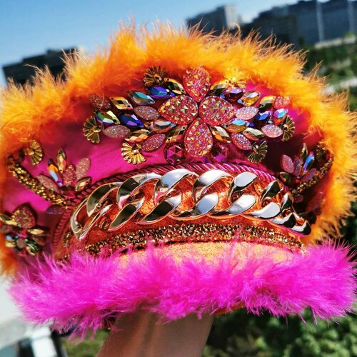 Pink Sequin Captain Hat: Festival Hat Military Hat Rave - Etsy Canada