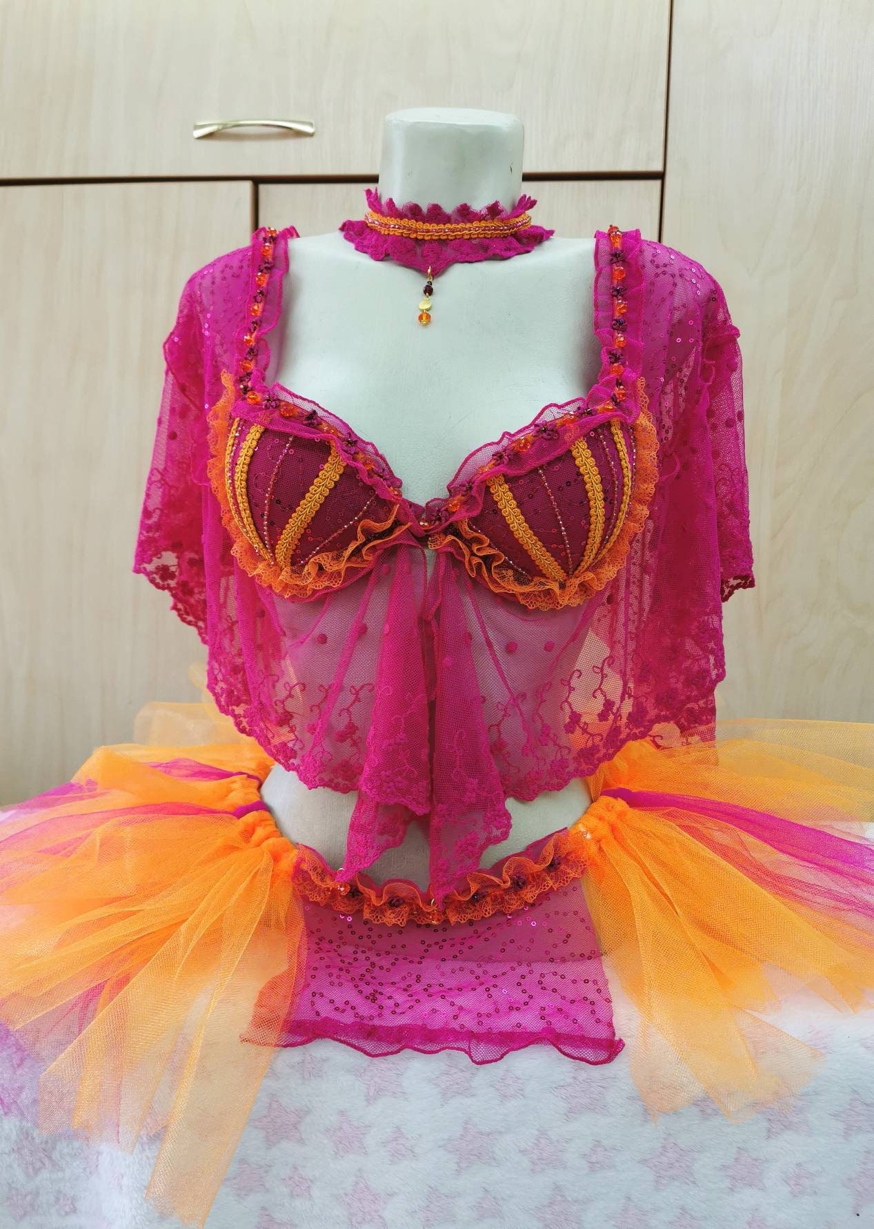 Pink and Orange Rave Outfit Rave Bra Tutu Fairy Costume - Etsy
