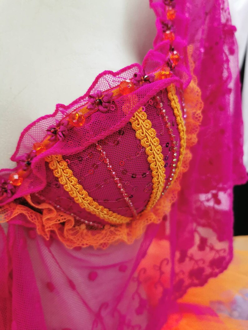 Pink and Orange Rave Outfit Rave Bra Tutu Fairy Costume - Etsy