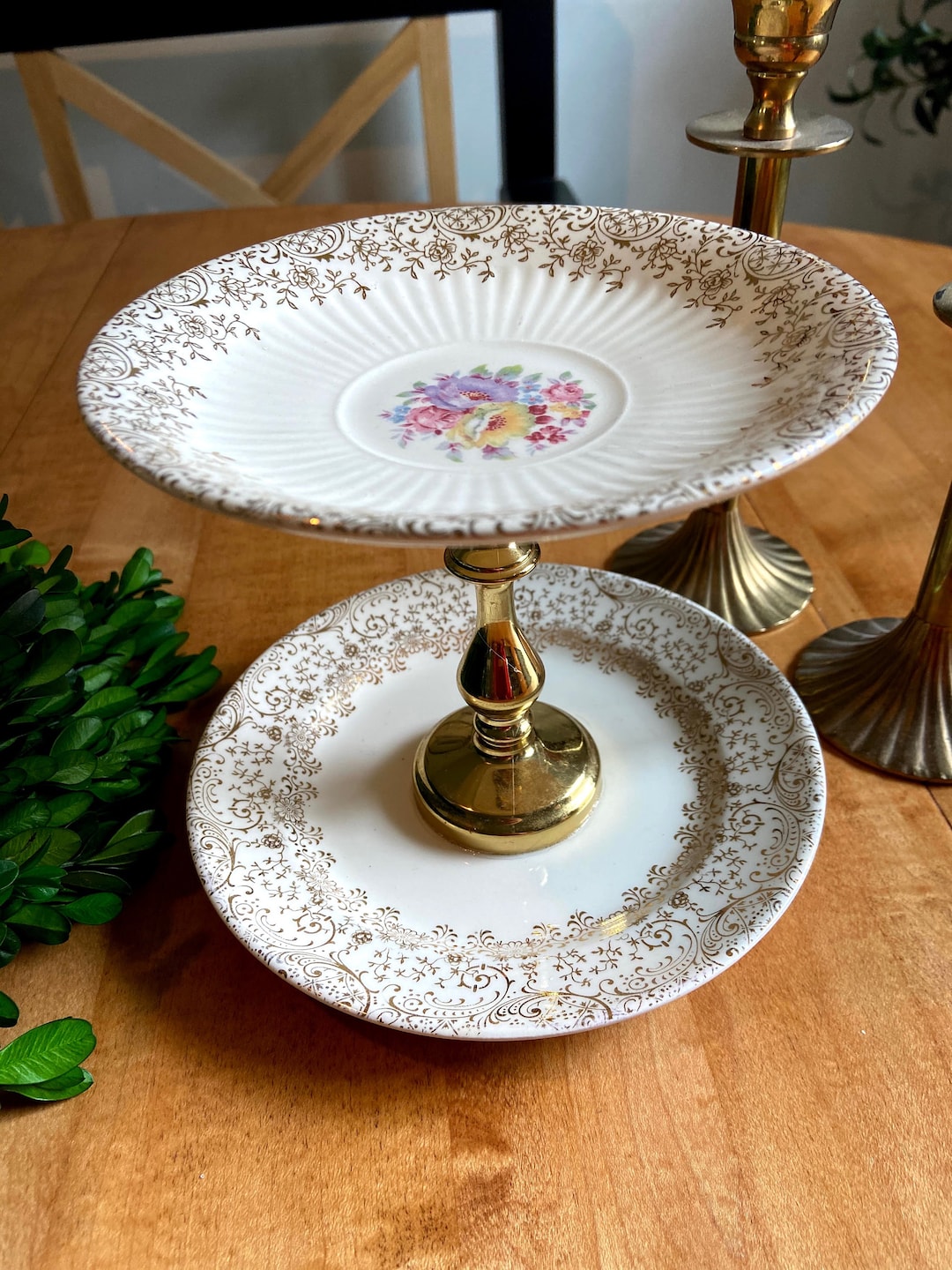 2 Tiered Vintage Floral Cake Stand - Etsy