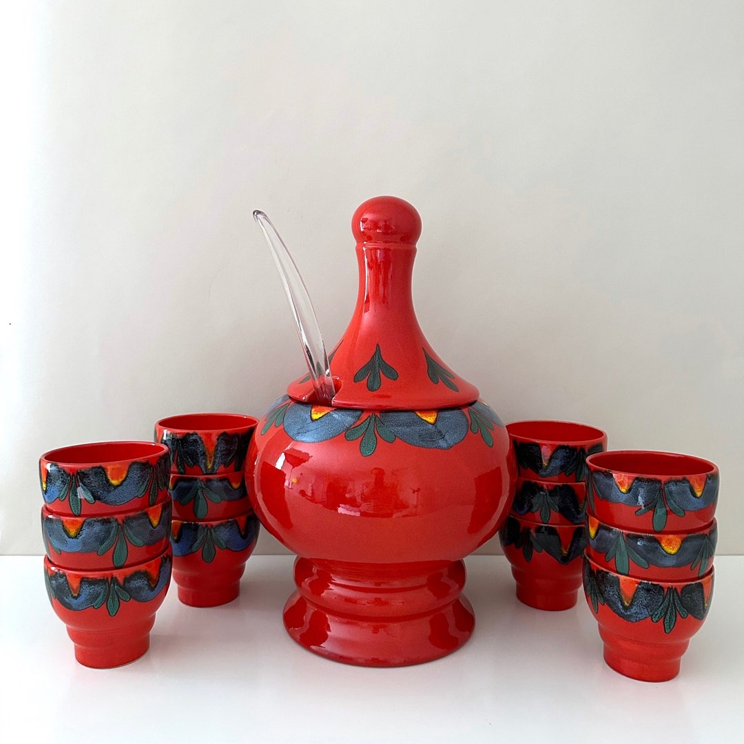 Punch Set With 12 Cups, Wächtersbach Ceramics, Mid-century Punch, Party ...