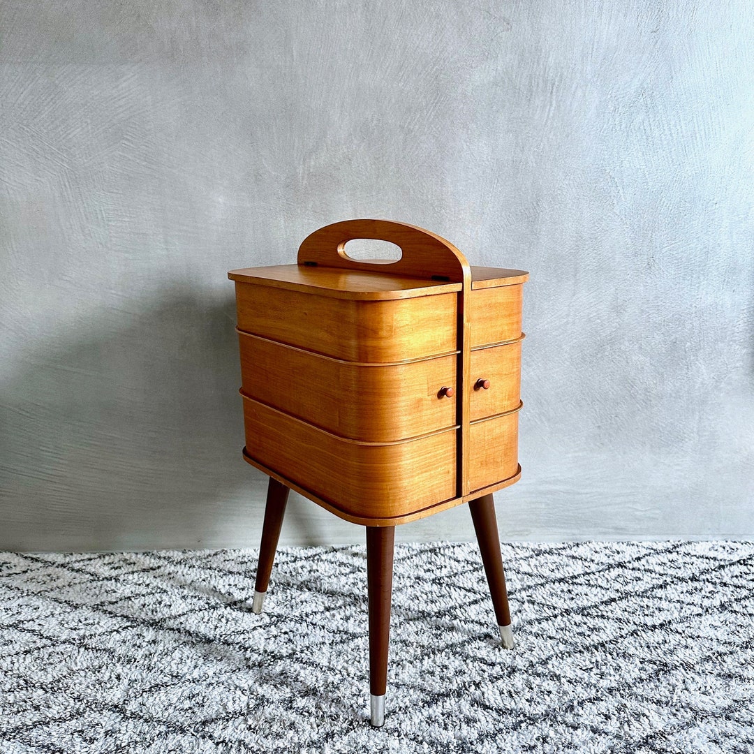 Mid Century Sewing Box, Sewing Box, Sewing Table, Side Table, Danish ...