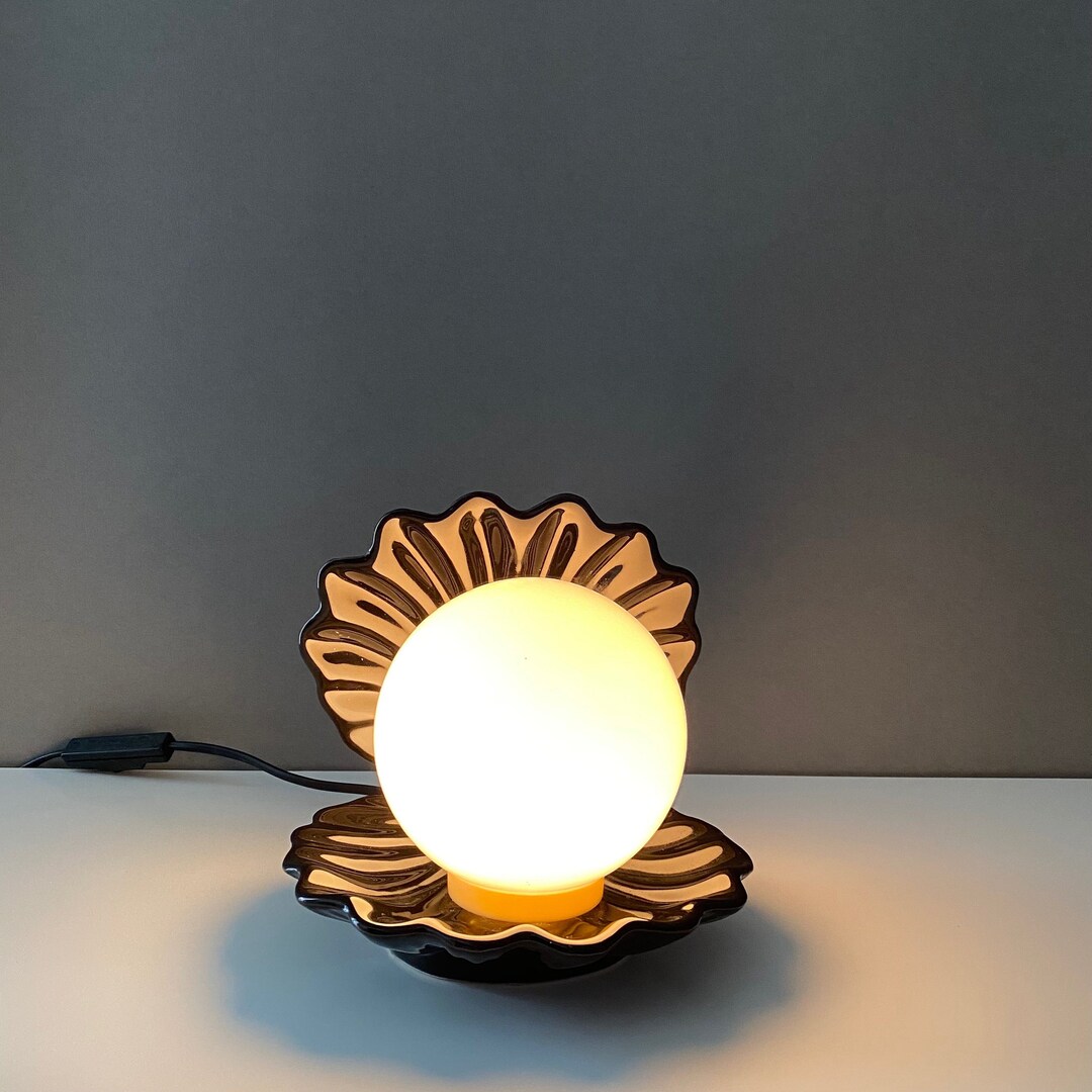 Shell Lamp ARO Leuchten, 80s Lamp, Table Lamp, Shell Porcelain Black ...