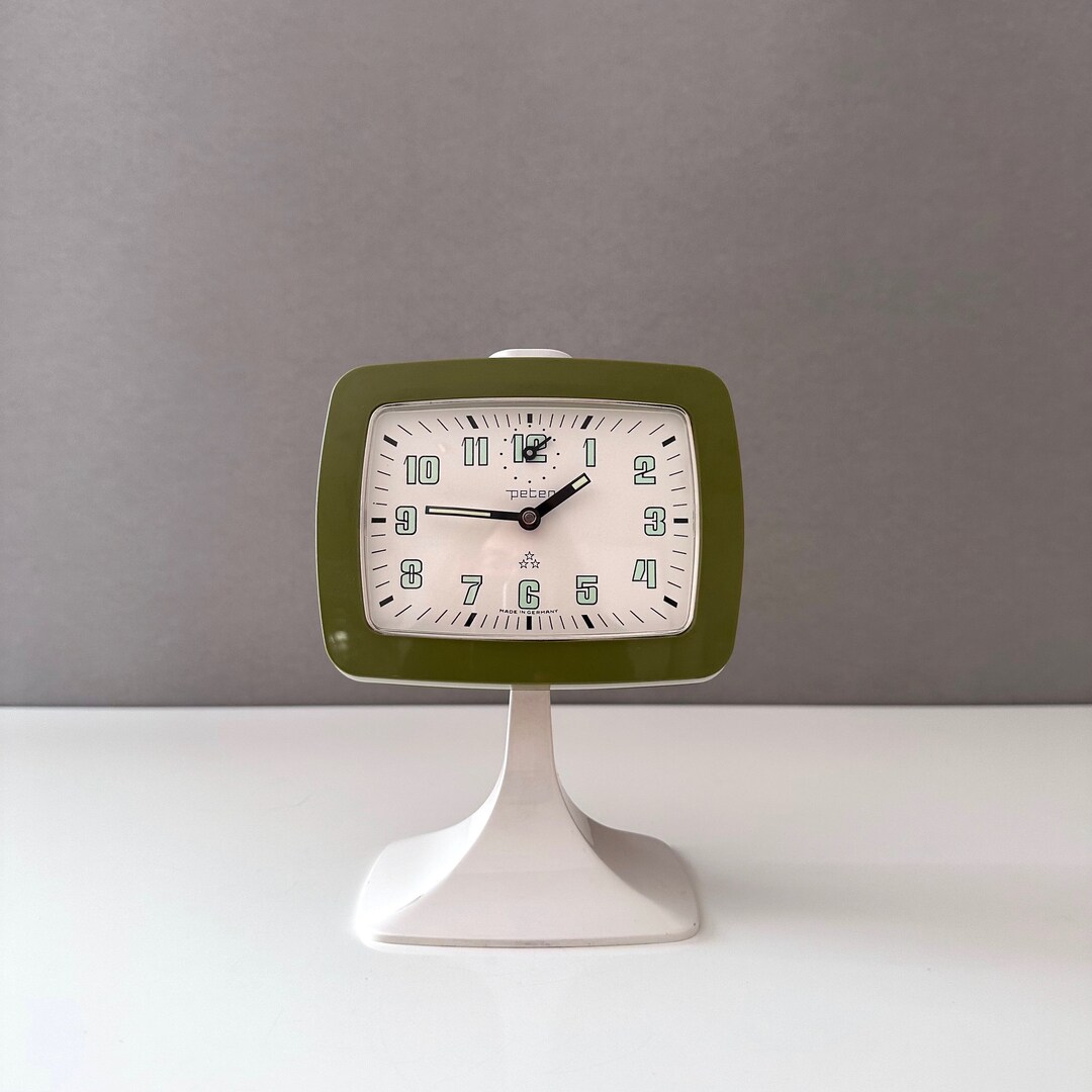 Green Space Age Alarm Clock With Base by Peter, NOS Ware, Table Clock ...