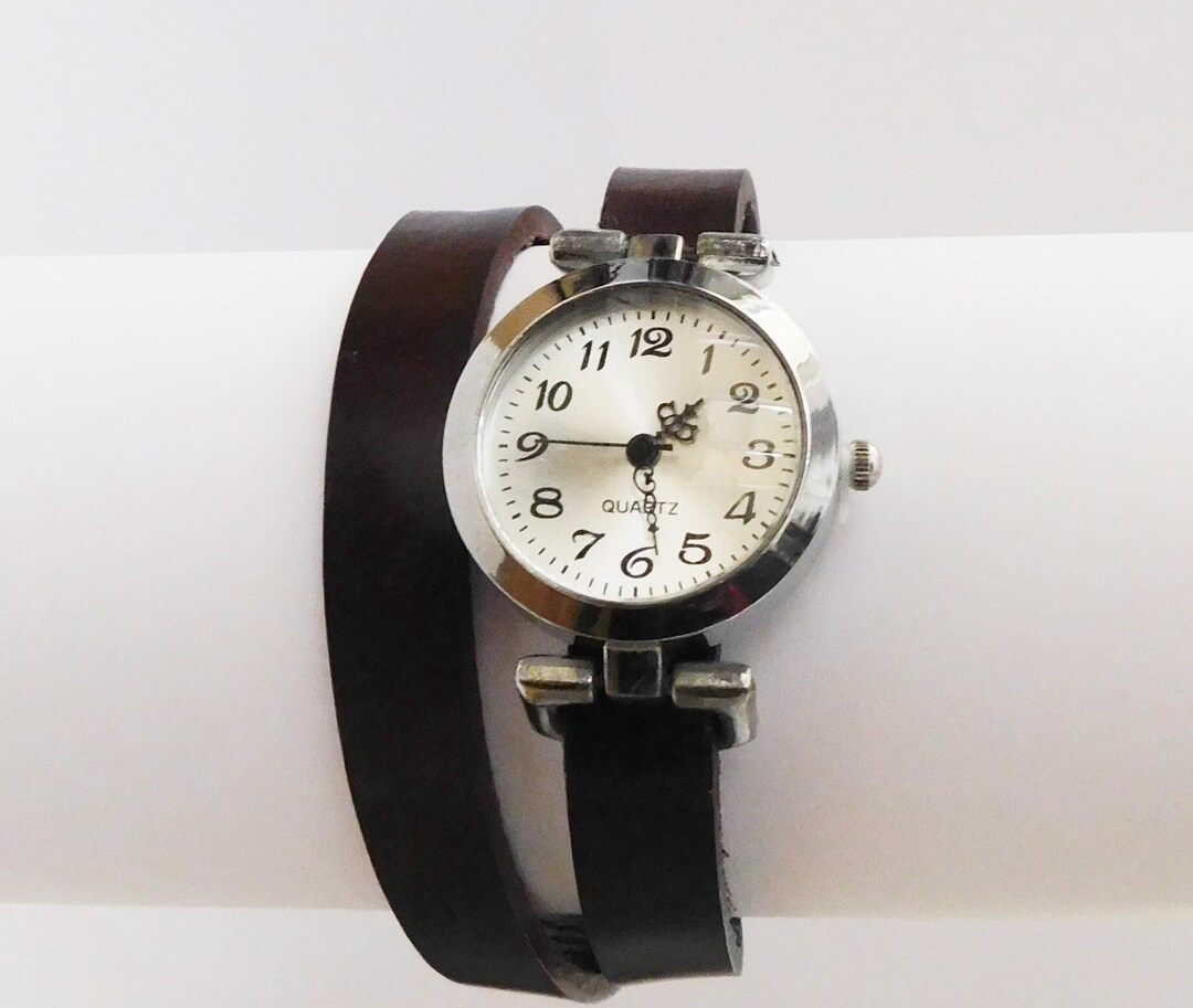 Double Wrap Watch for Women. Women's Leather Watch. Dark Brown Leather ...