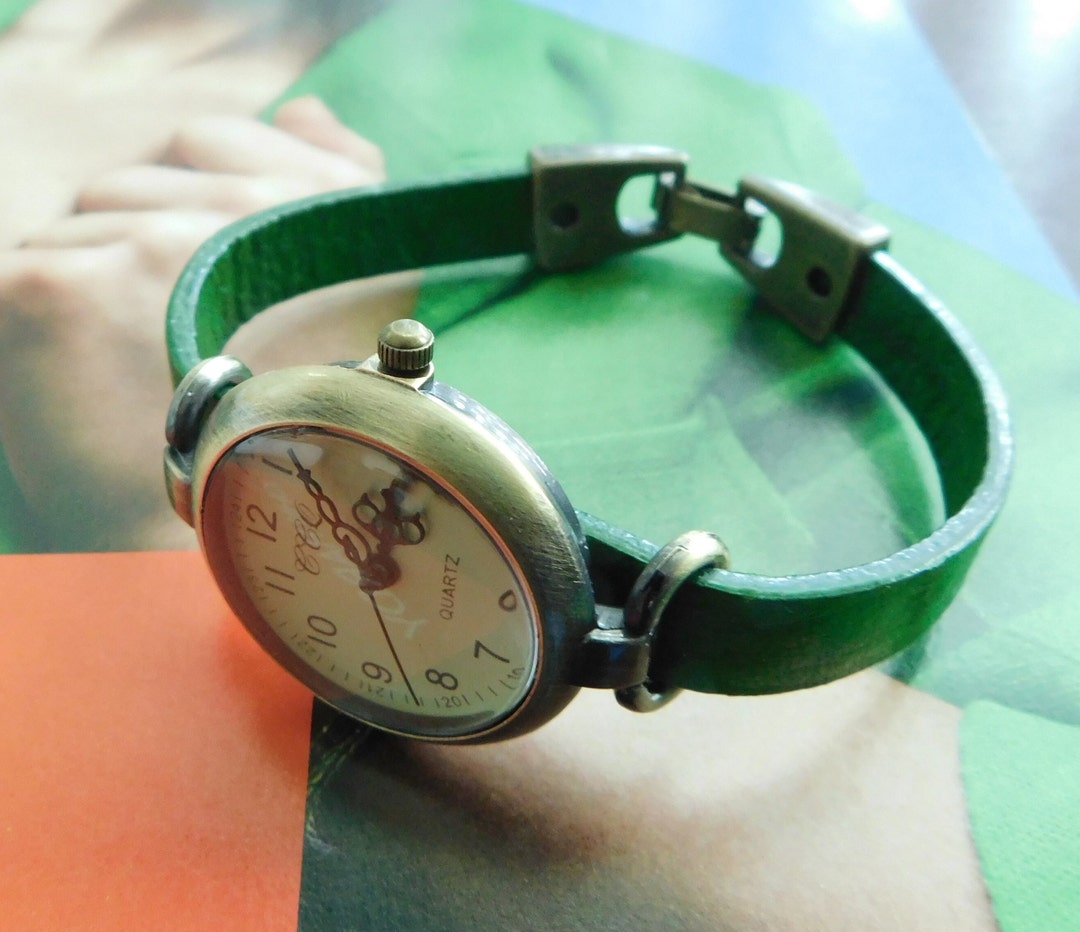Watch for Women With Green Leather Band. Distressed Green Leather Women ...