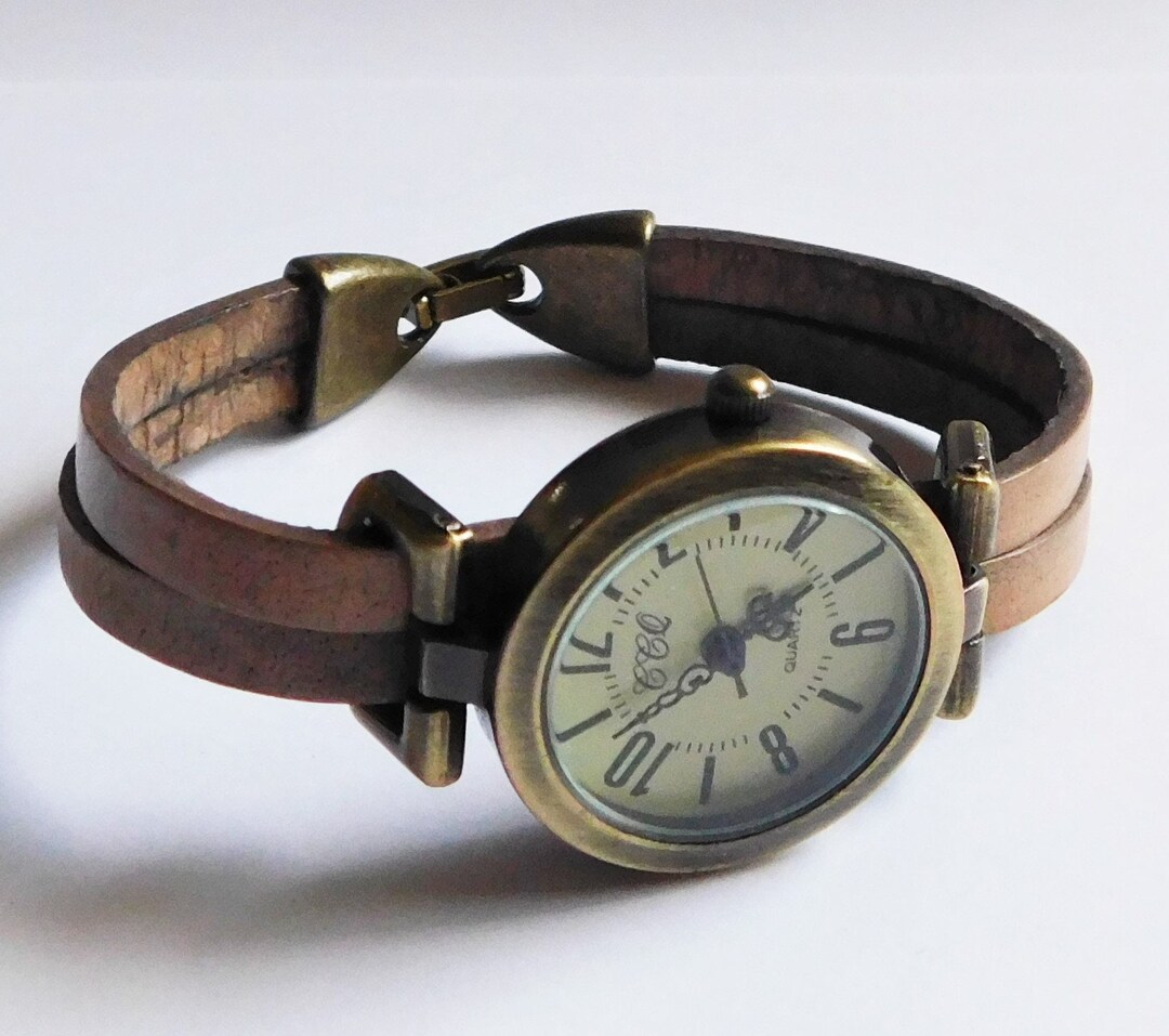 Leather Watch for Women: Aged Bronze Finish, Custom Size - Etsy