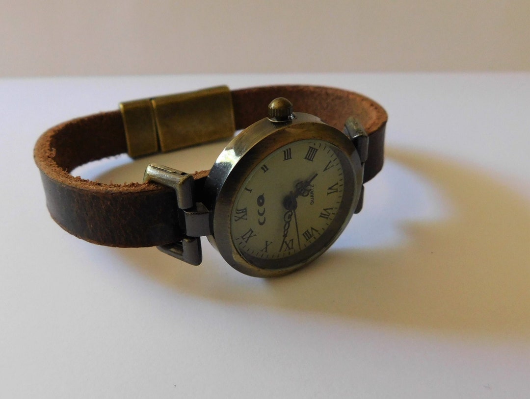 Watch for Women. Aged Bronze Watch With Distressed Leather Strap. Retro ...