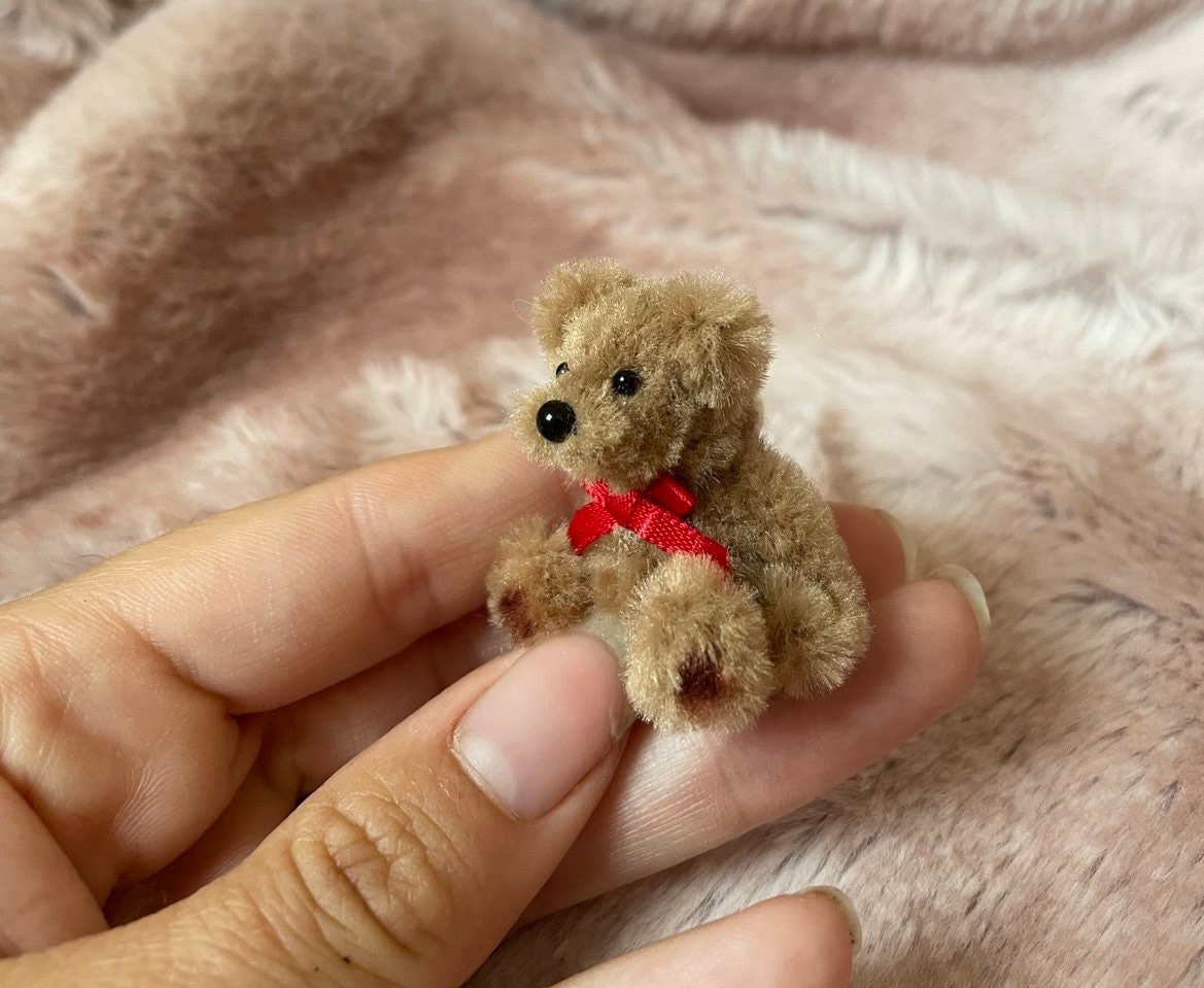 Tiny Handmade Fluffy Teddy 1.6 Inches Cute Gift Collectible - Etsy UK