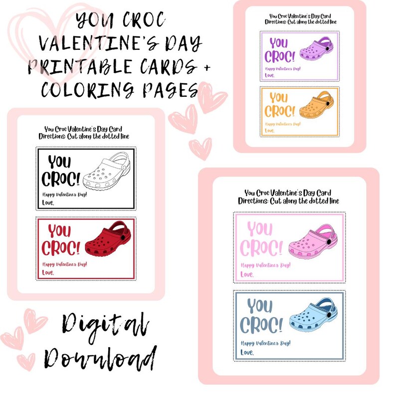 You CROC Valentine’s Day Printable Cards + Coloring Pages - Etsy