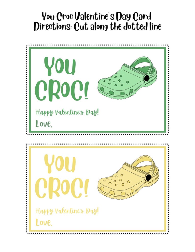 You CROC Valentine’s Day Printable Cards + Coloring Pages - Etsy