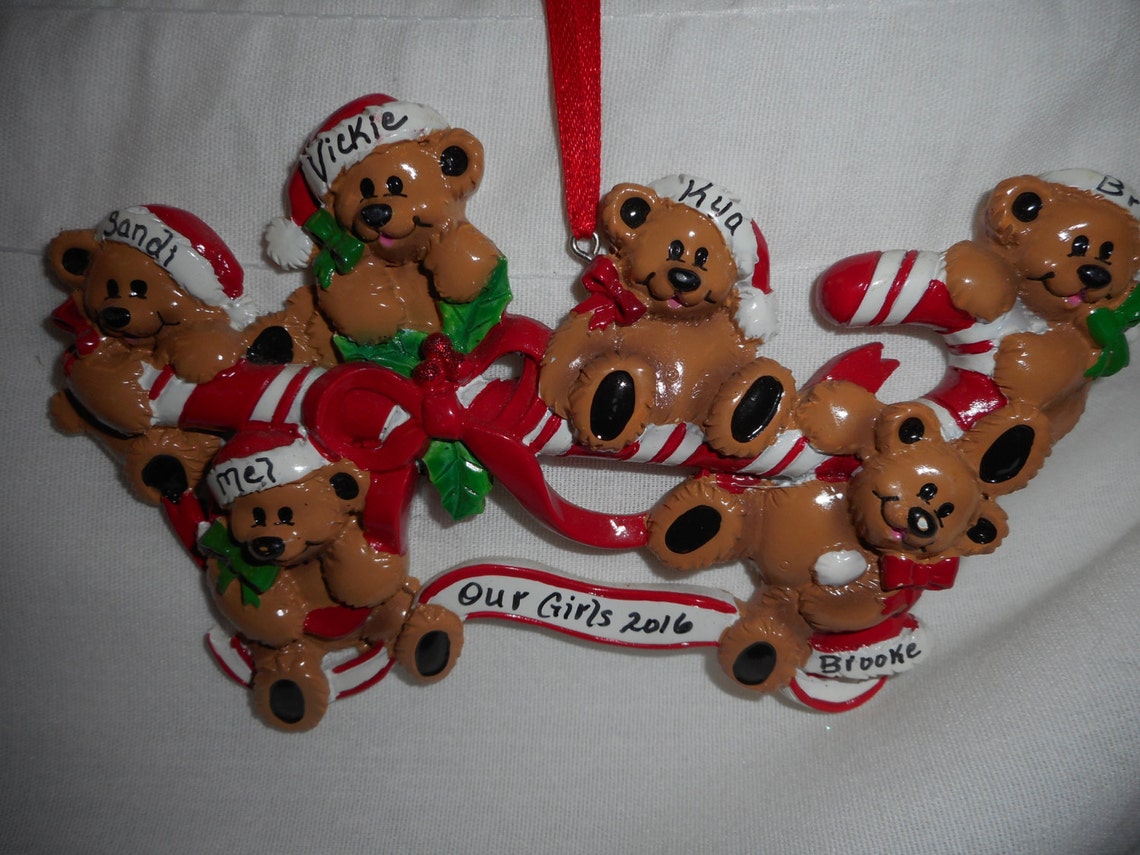 Bears on Candy Cane Family of 6 Personalized Christmas Ornament - Etsy