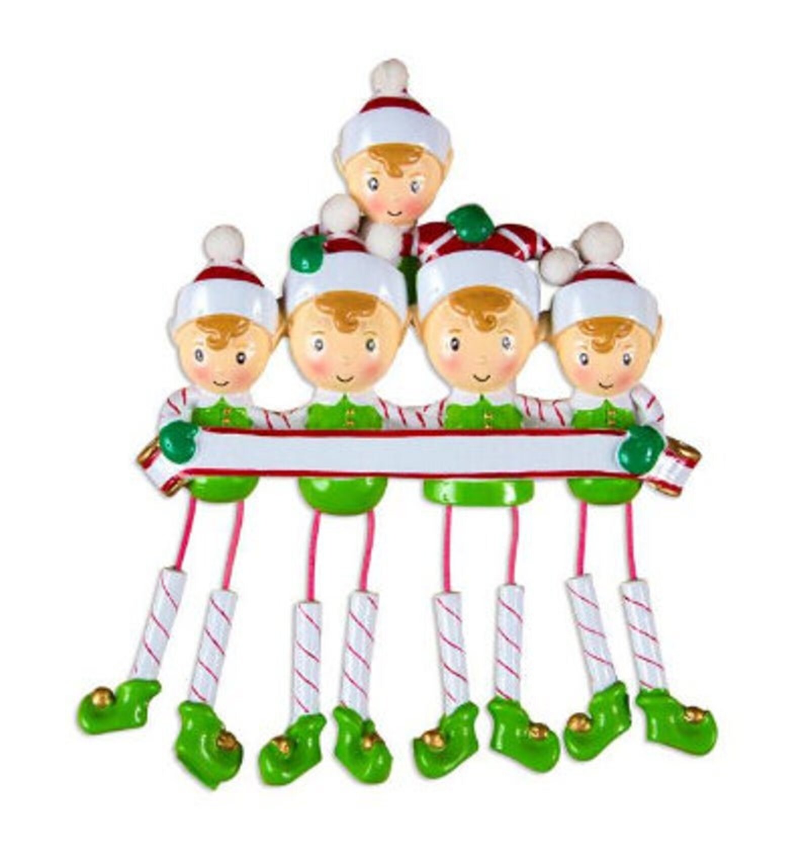 Elf with Banner Family of 5 Personalized Christmas Ornament | Etsy