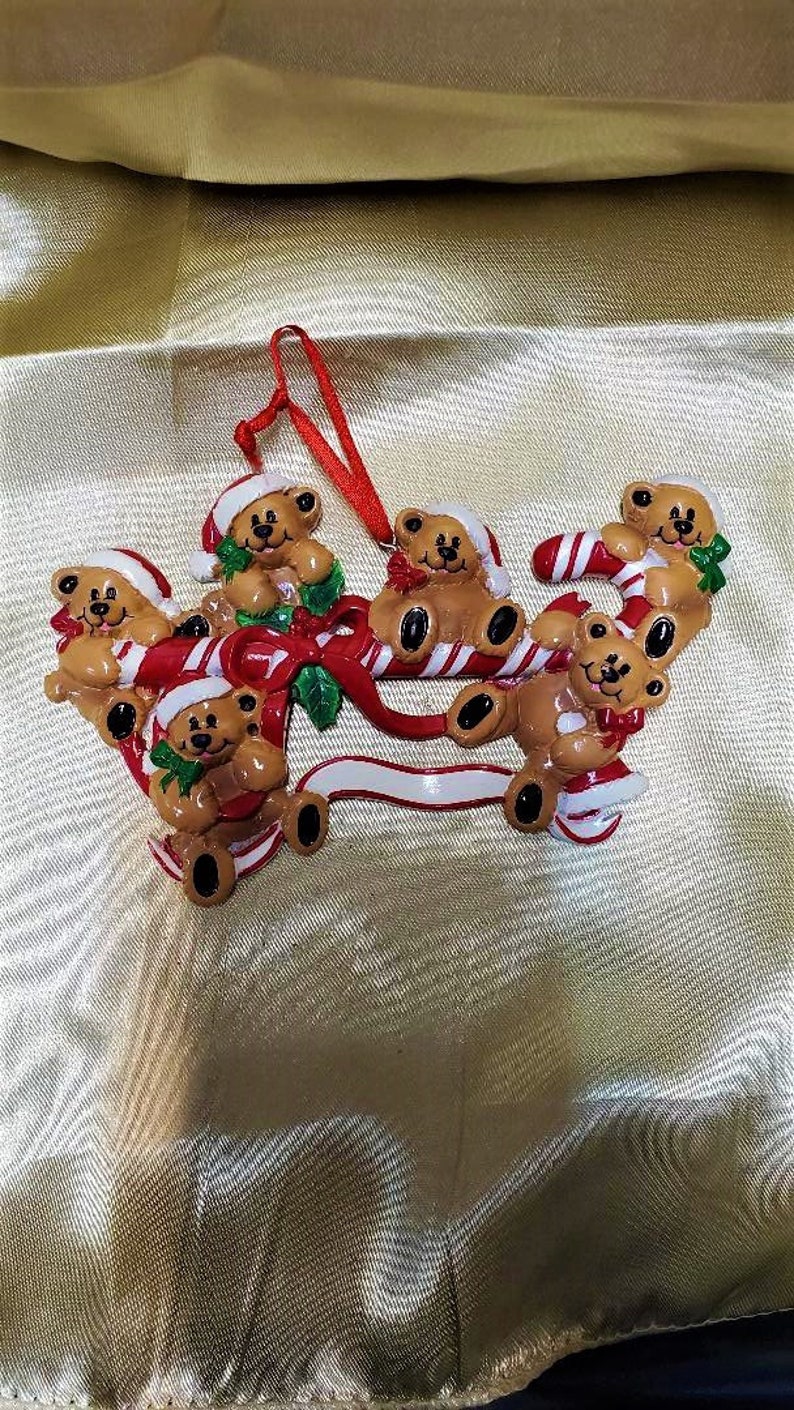 Bears on Candy Cane Family of 6 Personalized Christmas Ornament - Etsy