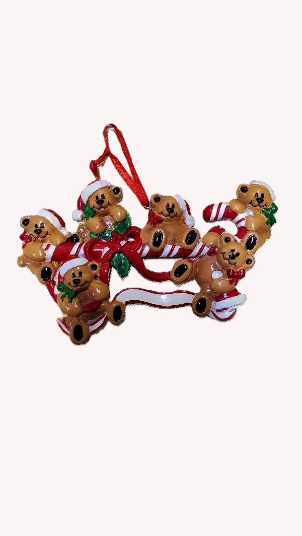 Bears on Candy Cane Family of 6 Personalized Christmas Ornament - Etsy