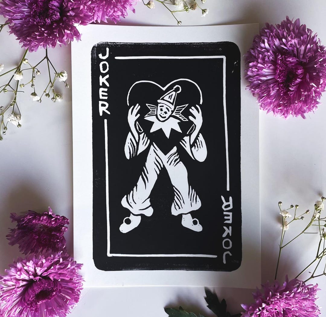 Joker Playing Card Linocut Print, 5x7 Inch Wall Art - Etsy