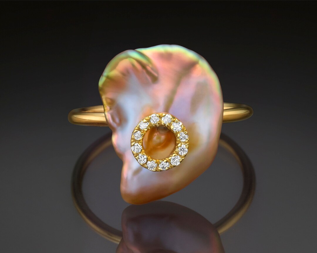 Unique Gold Ring, Design Pearl, Keshi Baroque, Gift for Her, Everyday ...