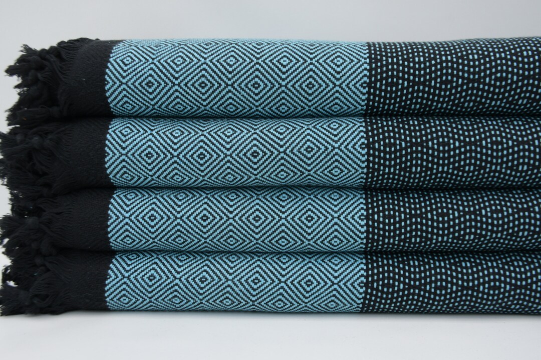 Black and Turquoise Blanket,turkish Bedspread,beach Throw,79"x95 ...