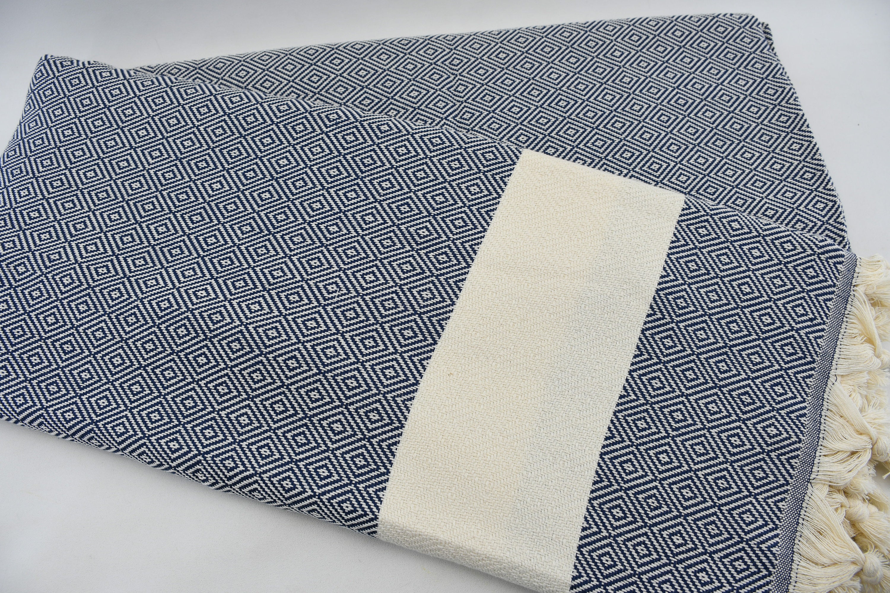 Navy Blue Bedspreadaztec Blanketdiamond Blanketlong - Etsy