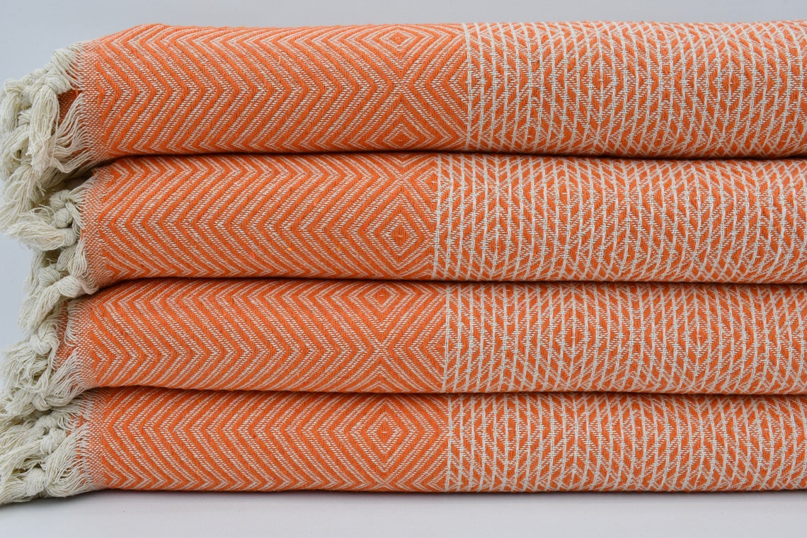 Orange Blanket,turkish Bedspread,turkish Throw,diamond Design Blanket ...