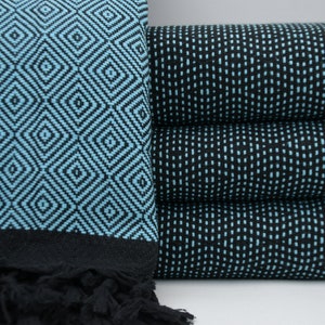 Black and Turquoise Blanket,turkish Bedspread,beach Throw,79"x95 ...