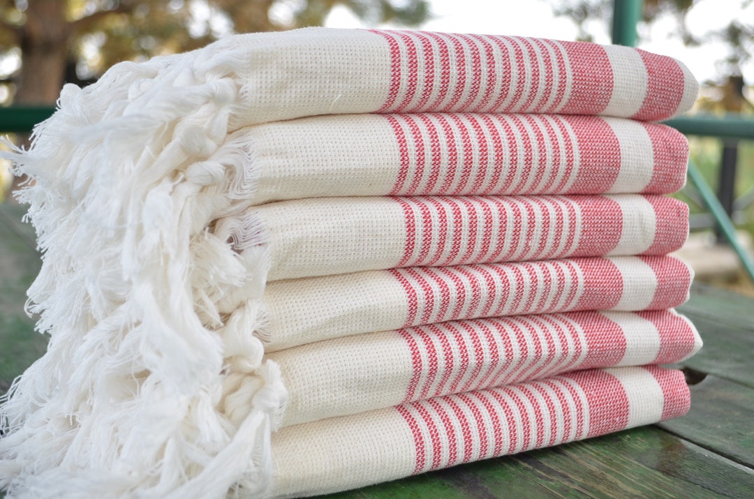 Face Towel,18"x36",red and Cream Towel,kitchen Towel,terry Hand Towel ...