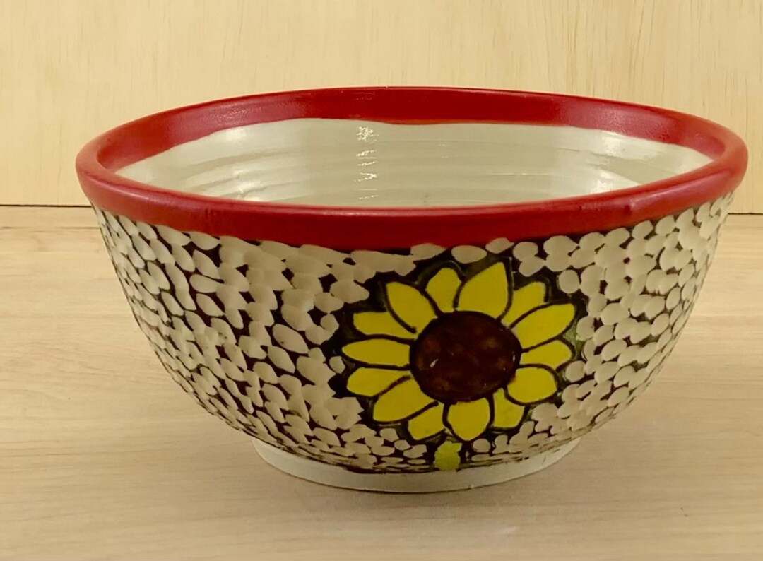Sunflower Bowl: Red Rim - Etsy