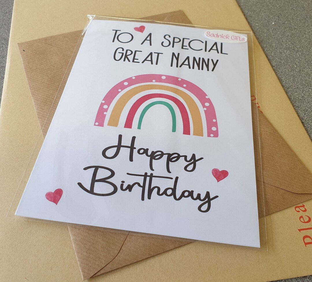 Great Nanny Birthday Card to A Special Great Nanny Rainbow Nice Cute ...