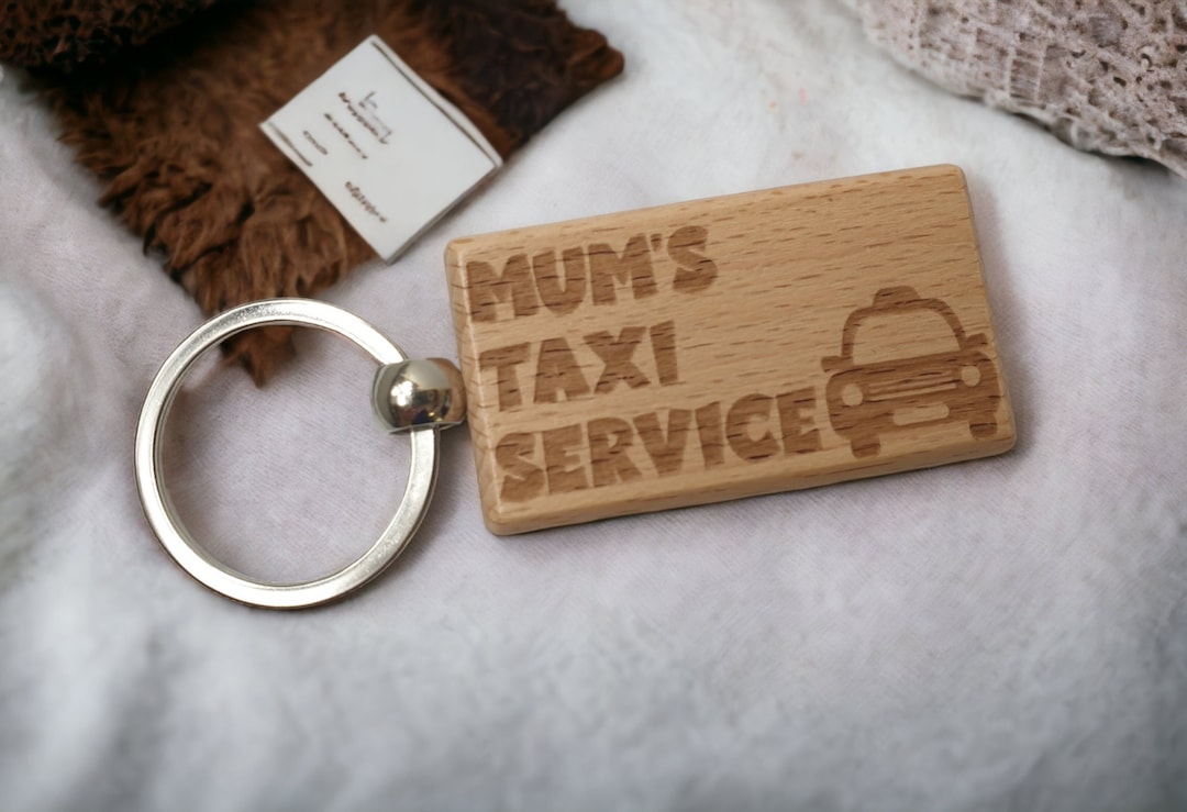Mum Keyring Gift Mum's Taxi Service Engraved Wooden Key Fob Chain Funny ...