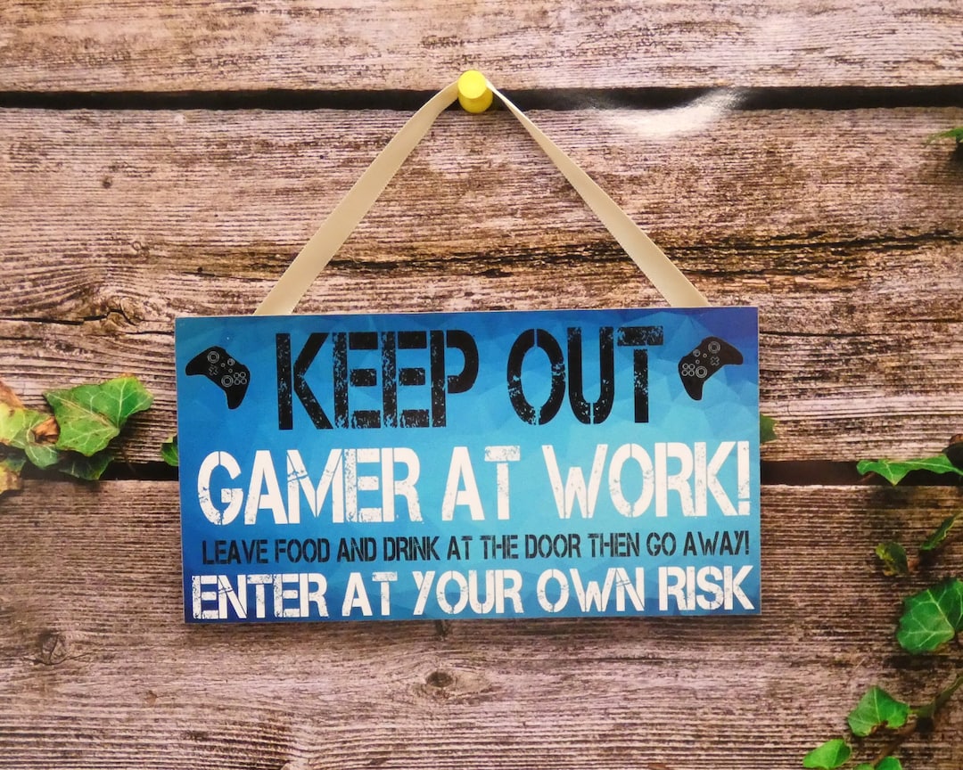 Gamer Plaque Gift Keep Out Gamer at Work Fun Door Sign Man Cave Xbox ...