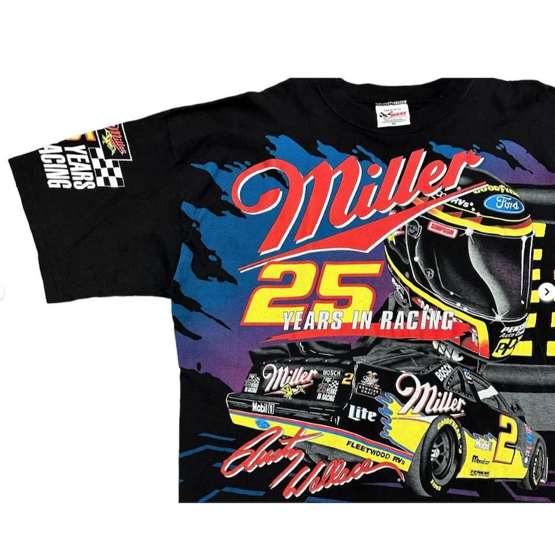 Vintage Rusty Wallace Vintage All Over Print Miller Lite Nascar Shirt ...