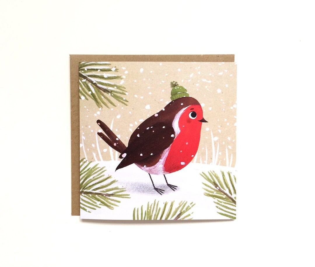 Robin Christmas Card - Cute Woodland Animal Xmas Greetings Card, Blank ...