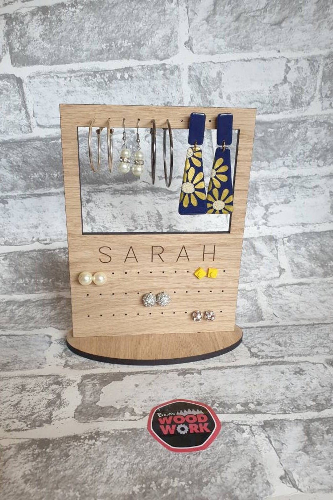 Personalised Wooden Earrings Stand for Studs and Dangle and Hoops ...