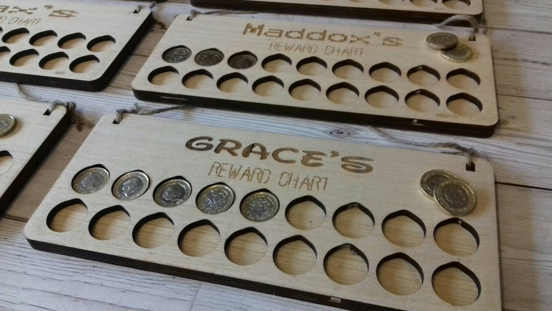 Wooden Personalised Reward Chart, Pocket Money. Personalised & Holds ...