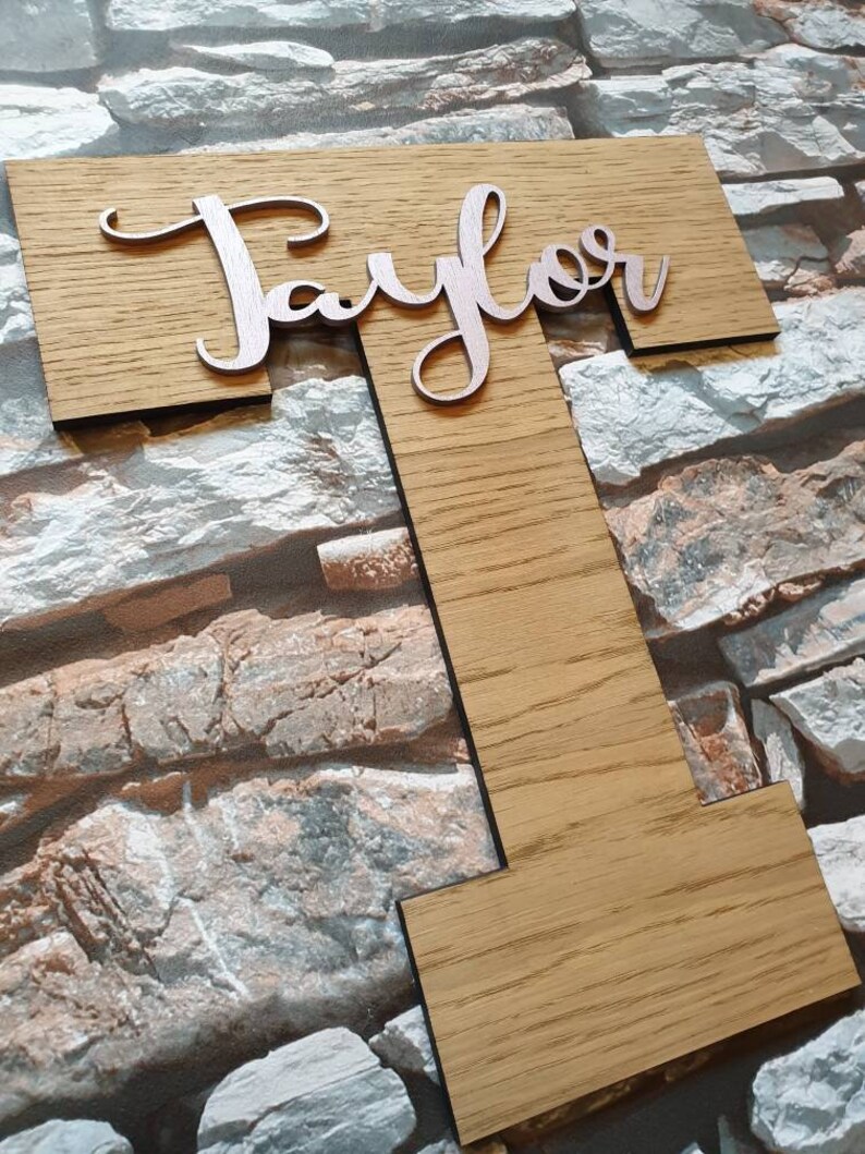 Large name initial wall art. Oak veneer letter name. 30x25cm | Etsy