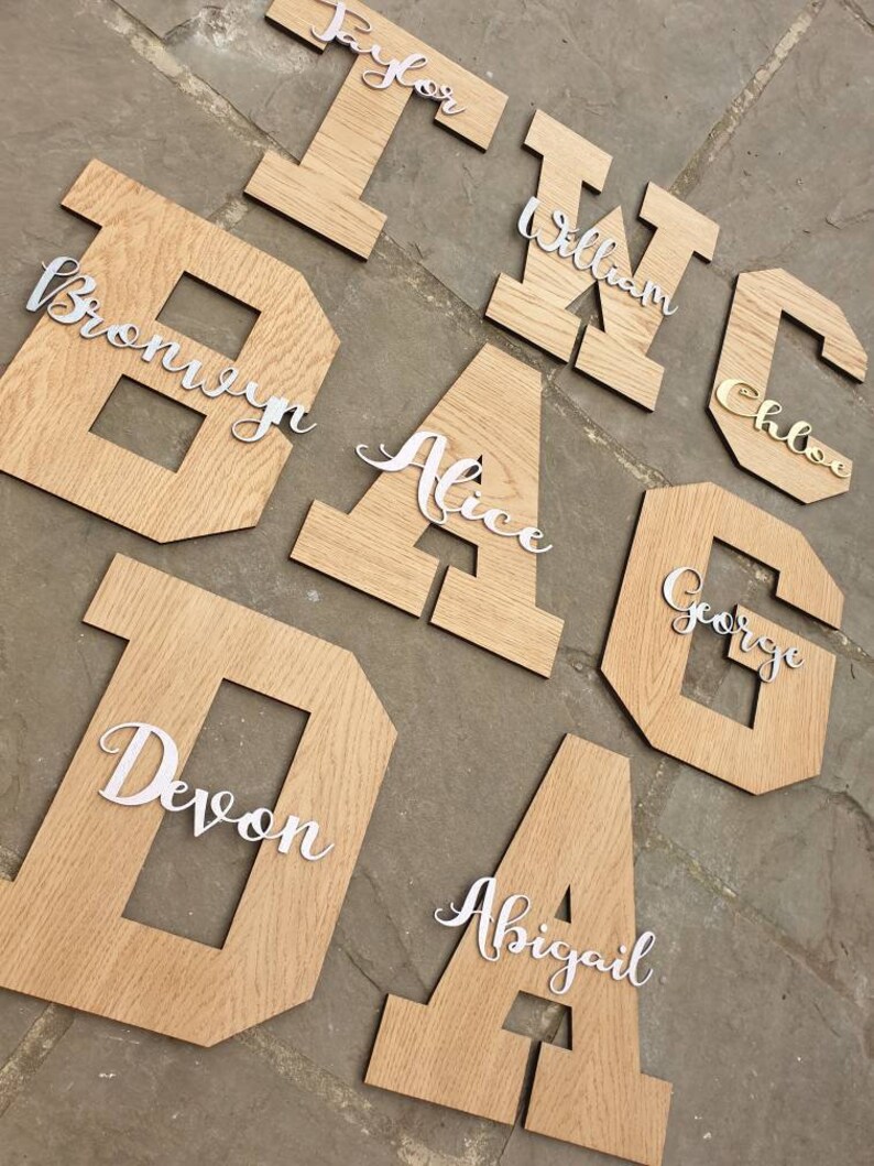 Large name initial wall art. Oak veneer letter name. 30x25cm | Etsy
