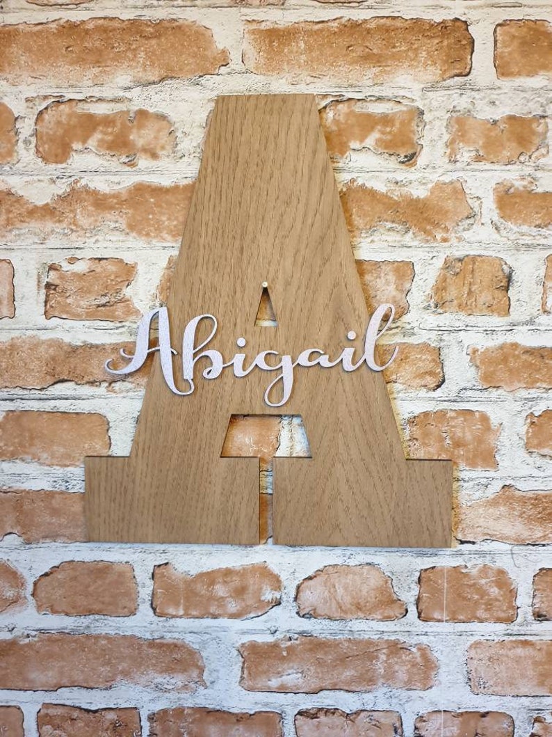 Large name initial wall art. Oak veneer letter name. 30x25cm | Etsy