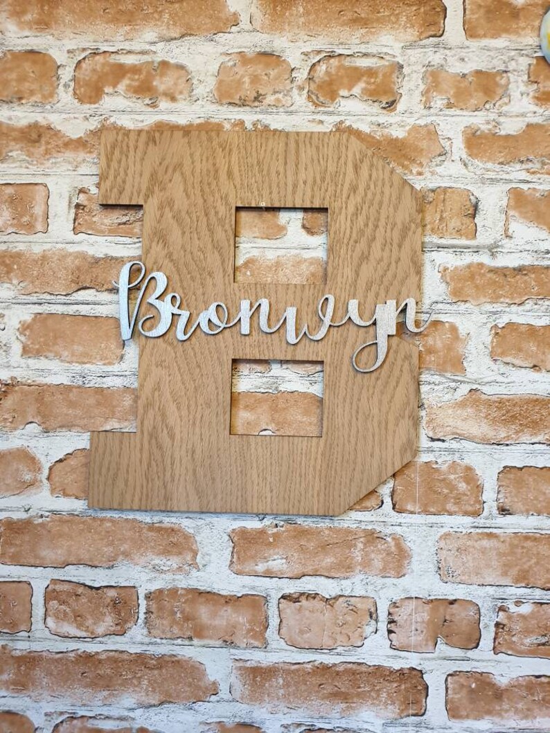 Large name initial wall art. Oak veneer letter name. 30x25cm | Etsy
