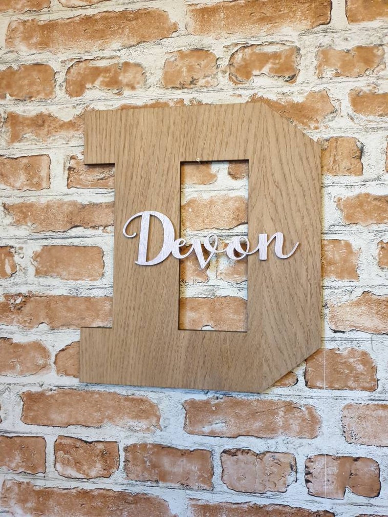Large name initial wall art. Oak veneer letter name. 30x25cm | Etsy