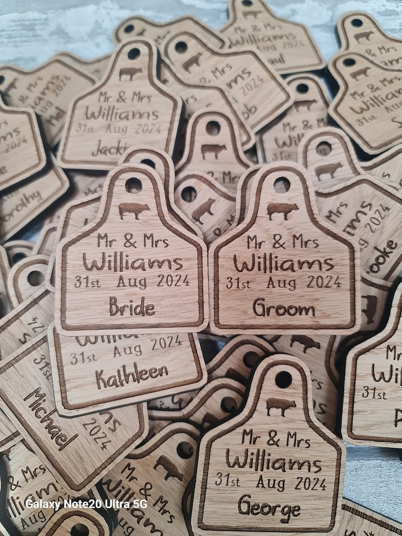 Large Cow Ear Tag Wooden Wedding Name Place Settings. Farmers Wedding ...