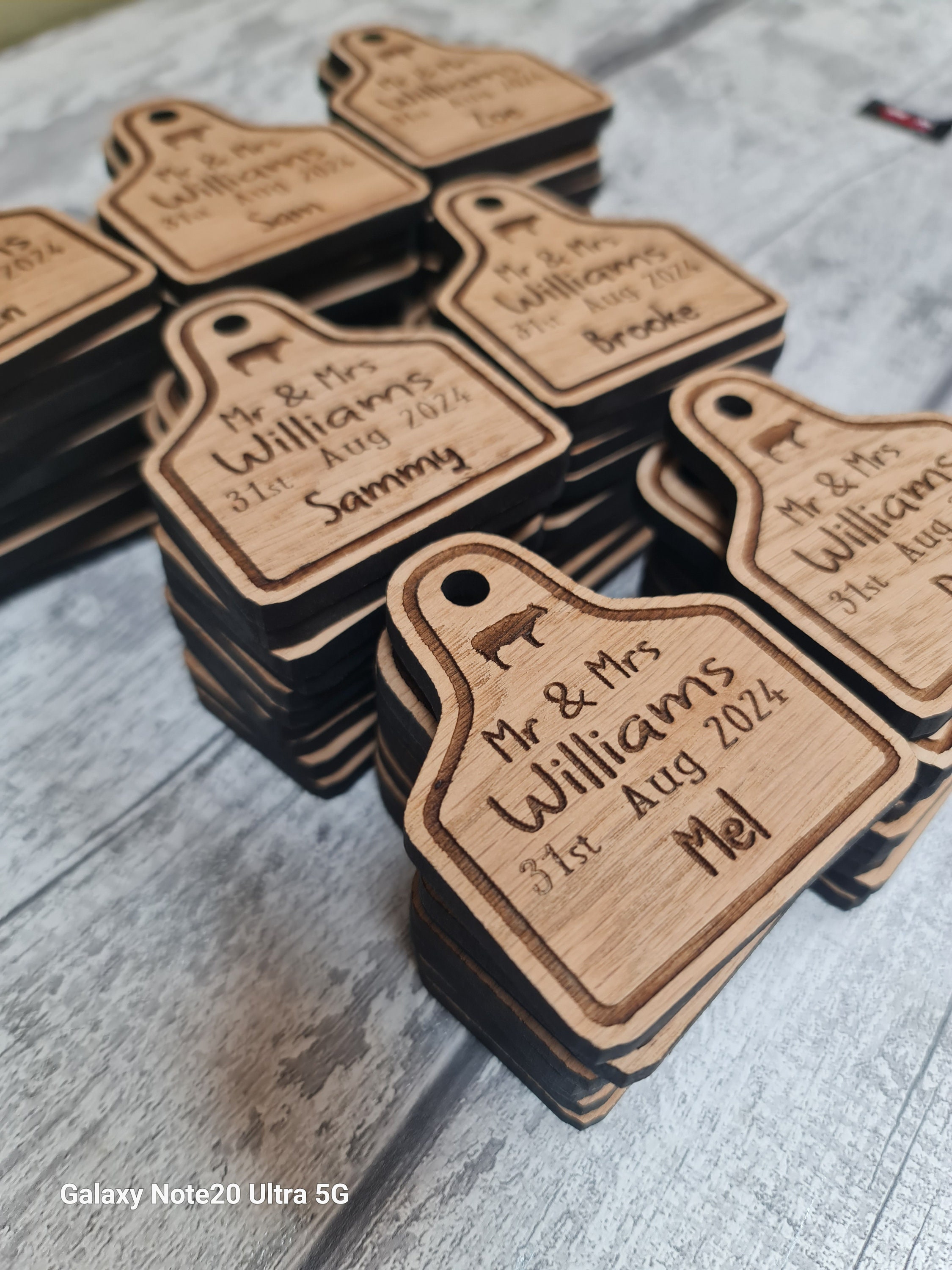 Large Cow Ear Tag Wooden Wedding Name Place Settings. Farmers Wedding ...