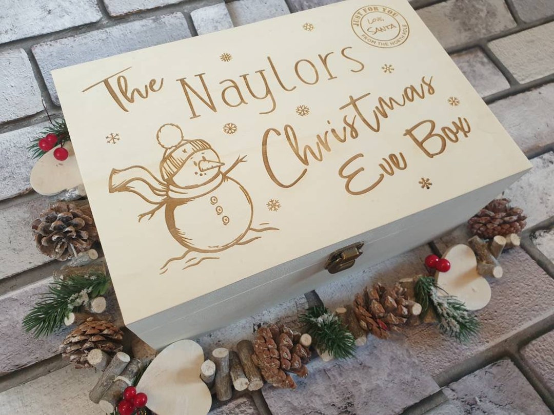 Large Wooden Christmas Eve Family Box Crate Personalised Laser Engraved ...