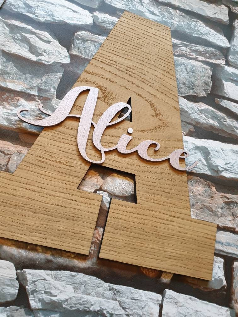 Large name initial wall art. Oak veneer letter name. 30x25cm | Etsy