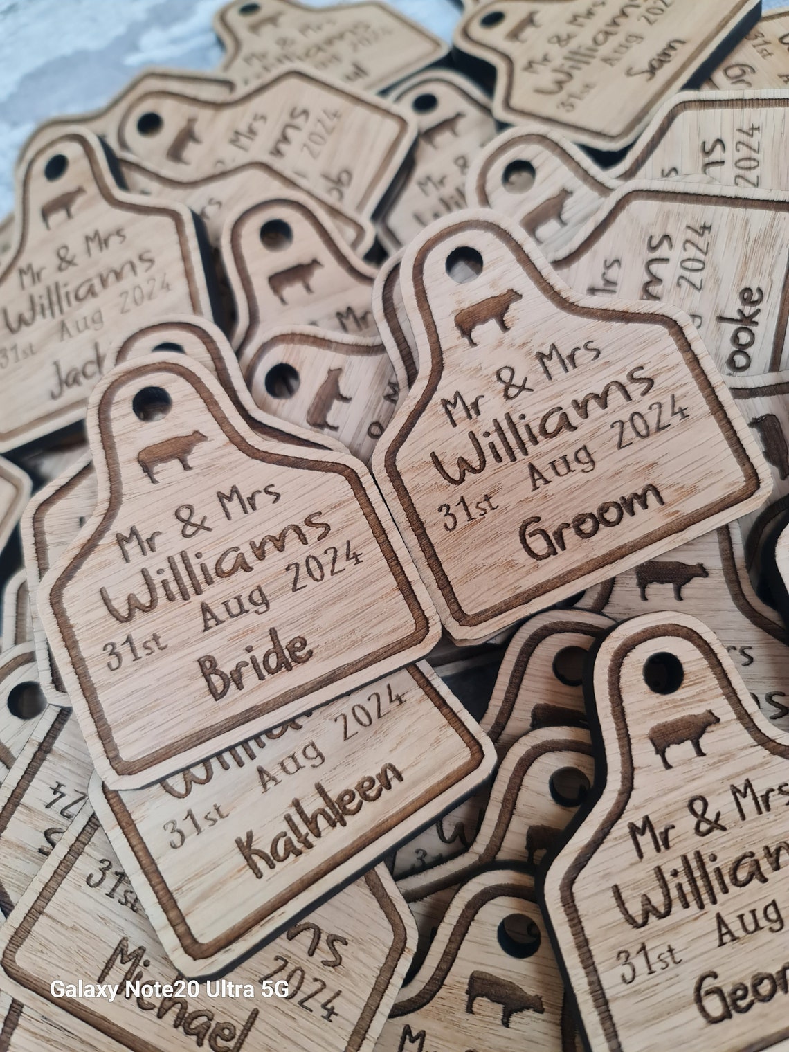 Large Cow Ear Tag Wooden Wedding Name Place Settings. Farmers Wedding ...