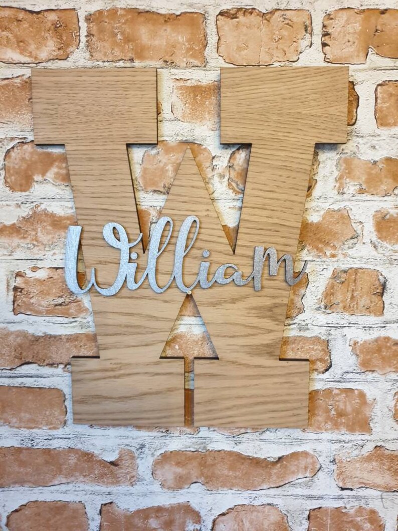 Large Name Initial Wall Art. Oak Veneer Letter Name. 30x25cm - Etsy UK