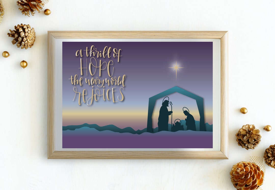 A Thrill of Hope, Nativity Scene Hand Lettered Image Calligraphy ...