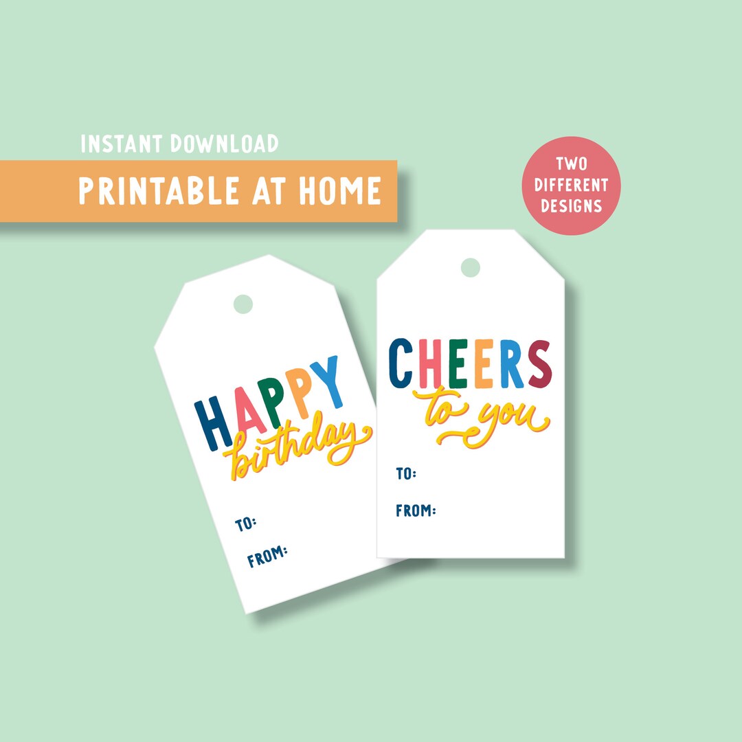 Happy Birthday Party Gift Tags, Printable Gift Tags, Cheers to You ...